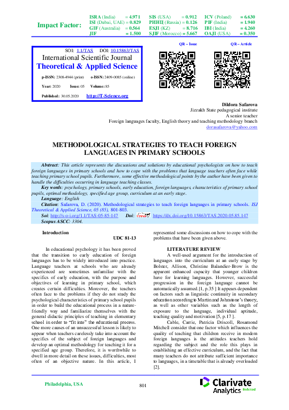 (PDF) Methodological Strategies to Teach Foreign Languages in Primary Schools