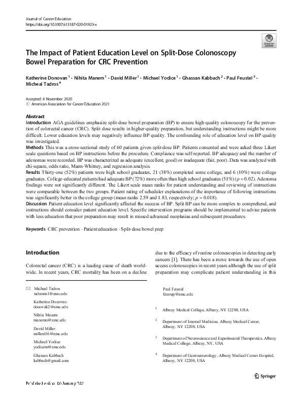 (PDF) The Impact of Patient Education Level on Split-Dose Colonoscopy ...