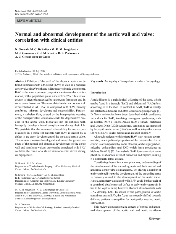 (PDF) Normal and abnormal development of the aortic wall and valve ...