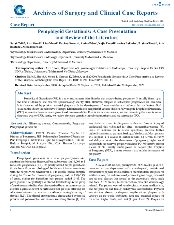 (PDF) Pemphigoid Gestationis: A Case Presentation and Review of the ...