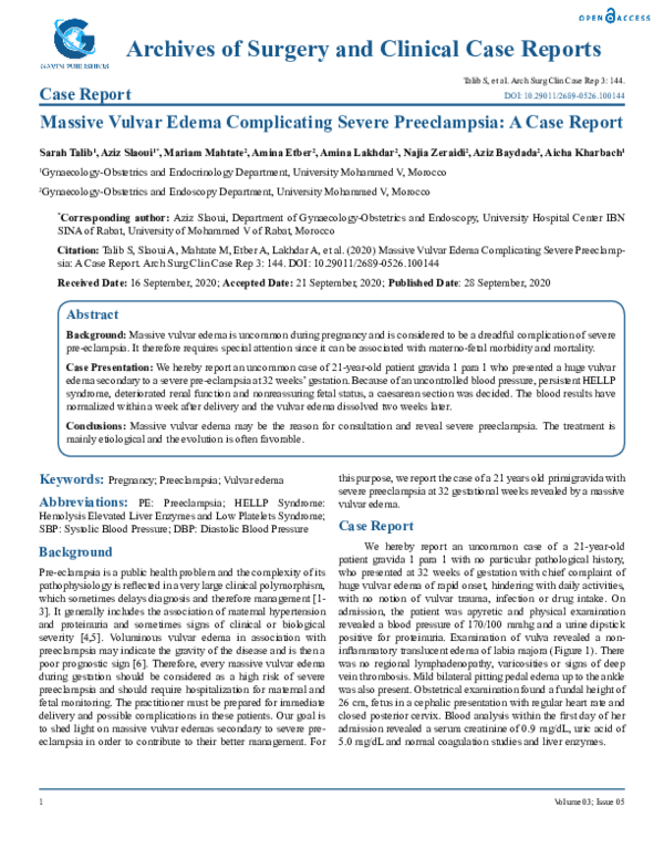 PDF Massive Vulvar Edema Complicating Severe Preeclampsia A Case PDF Massive Vulvar Edema Complicating Severe Preeclampsia A Case