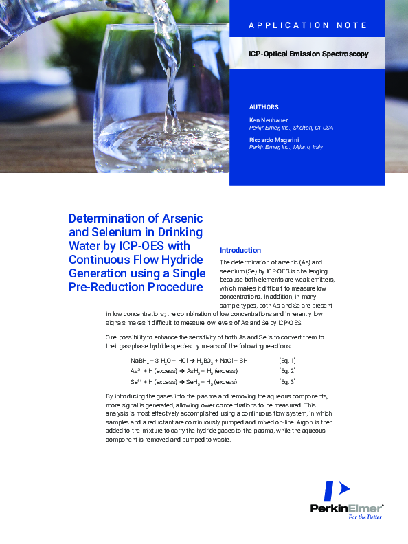Pdf Determination Of Arsenic And Selenium In Drinking Water By Icp Oes With Continuous Flow