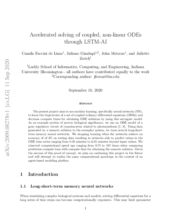 (PDF) Accelerated solving of coupled, non-linear ODEs through LSTM-AI