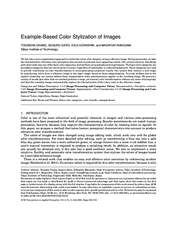 (PDF) Example-Based Color Stylization of Images