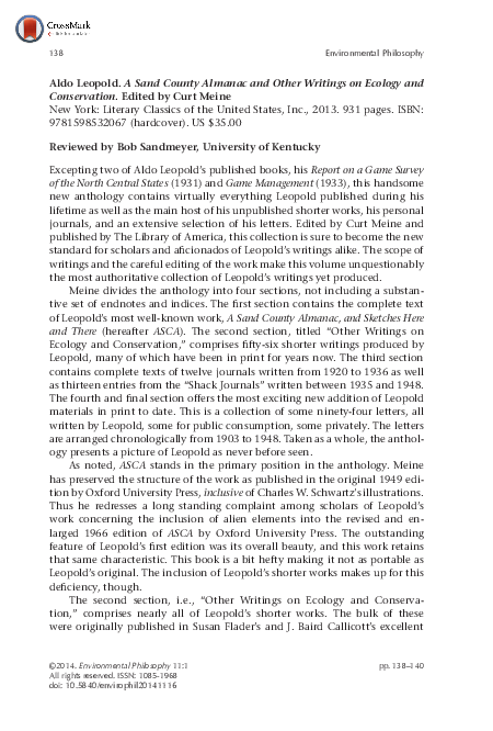 (PDF) A Sand County Almanac and Other Writings on Ecology and ...