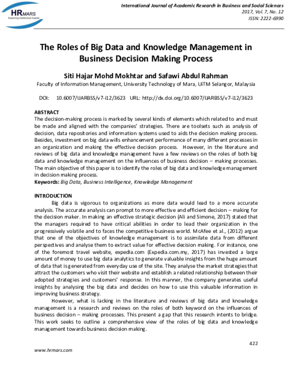 (PDF) The Roles of Big Data and Knowledge Management in Business ...