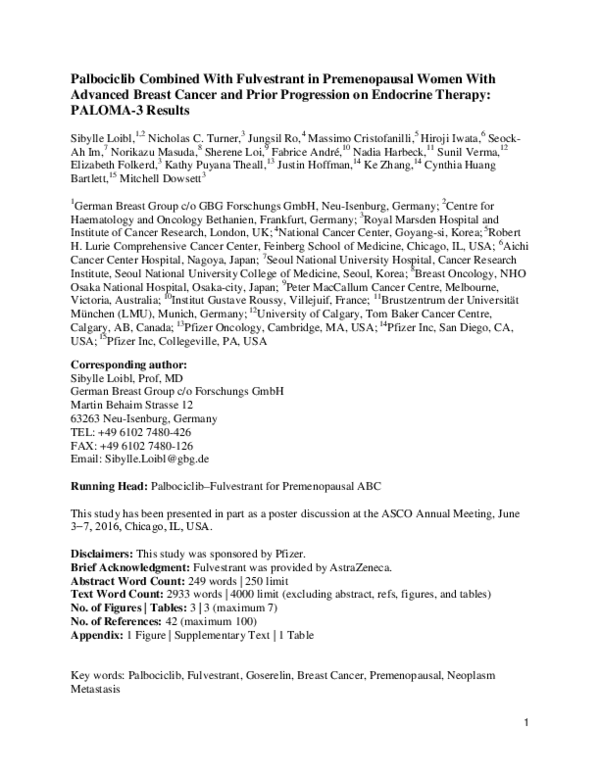 (PDF) Palbociclib Combined with Fulvestrant in Premenopausal Women with ...