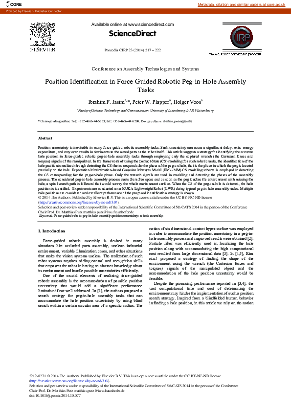 (PDF) Position Identification in Force-Guided Robotic Peg-in-Hole ...