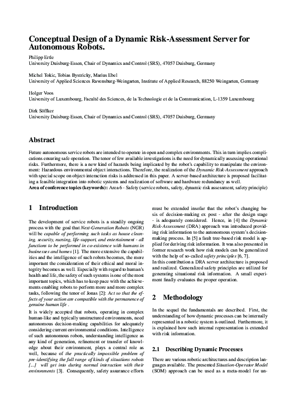 (PDF) Conceptual Design of a Dynamic Risk-Assessment Server for Autonomous Robots