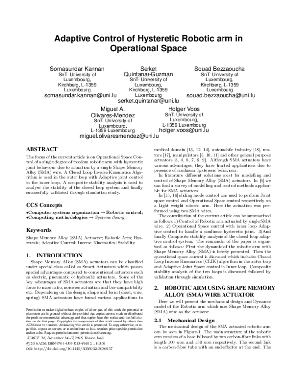 (PDF) Adaptive Control of Hysteretic Robotic arm in Operational Space