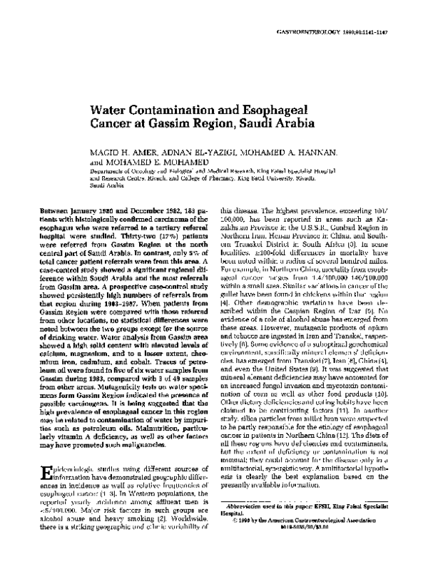 (PDF) Water Contamination and Esophageal Cancer at Gassim Region, Saudi ...