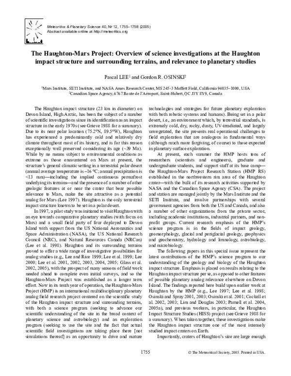(PDF) The Haughton-Mars Project: Overview of science investigations at ...