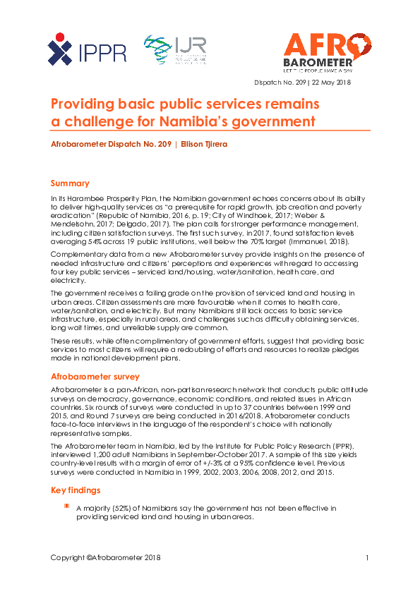 (PDF) Providing Basic Public Services remains a Challenge for Namibia's ...