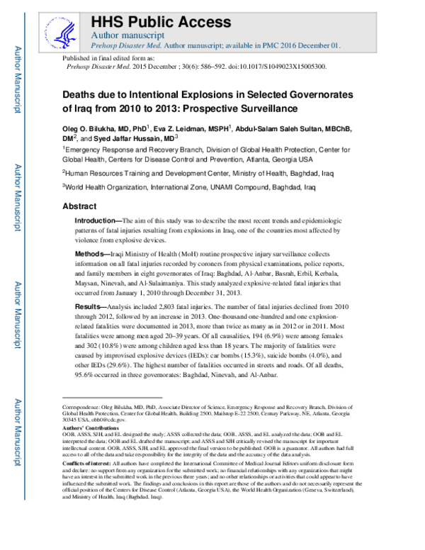 (PDF) Deaths due to Intentional Explosions in Selected Governorates of ...