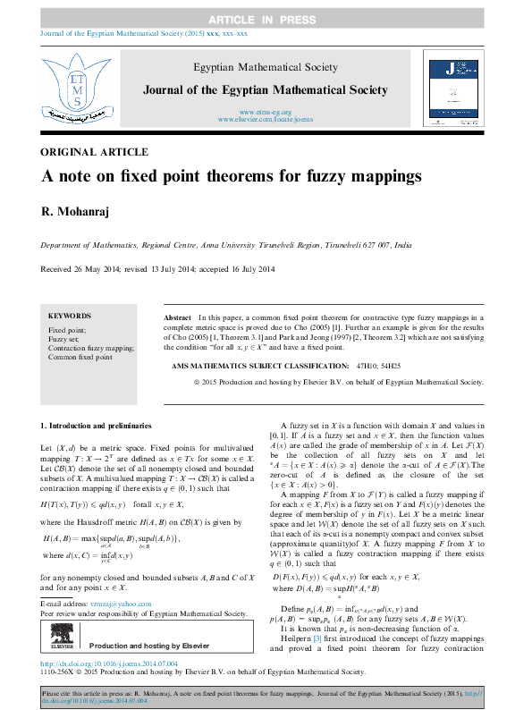 (PDF) A note on “Fixed point theorems for fuzzy mappings” by P ...