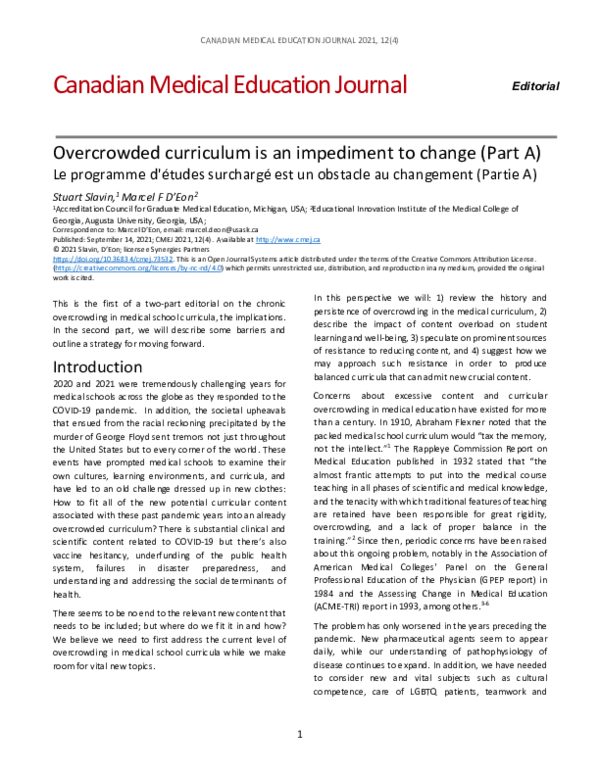 (PDF) Overcrowded curriculum is an impediment to change (Part A)