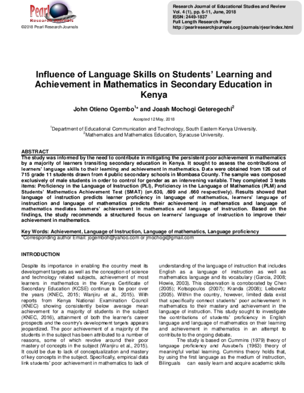 (PDF) Influence of Language Skills on Students' Learning and ...