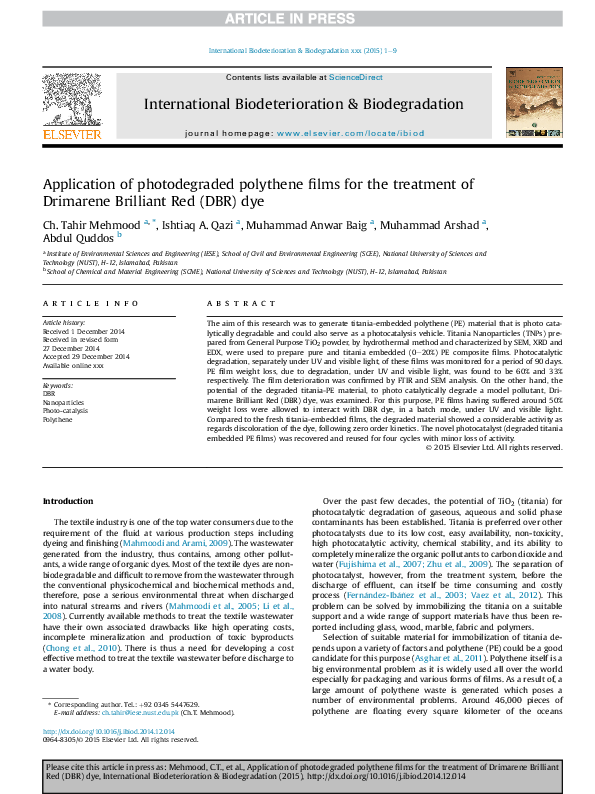 (PDF) Application of photodegraded polythene films for the treatment of ...