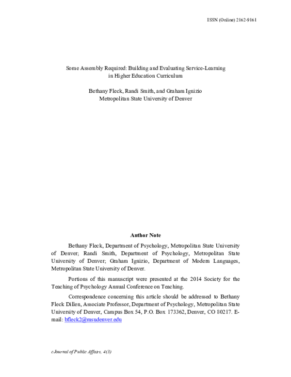 (PDF) Some Assembly Required: Building and Evaluating Service-Learning ...