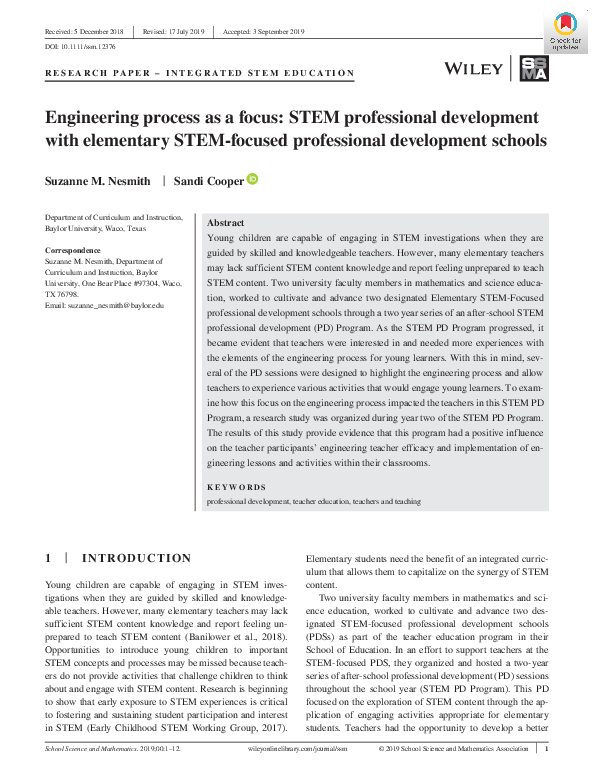 (PDF) Engineering process as a focus: STEM professional development ...