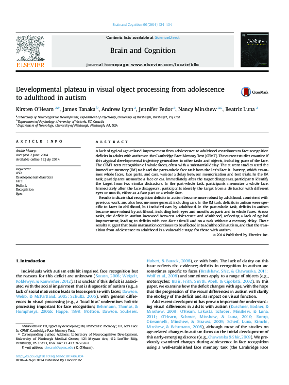 (PDF) Developmental plateau in visual object processing from ...