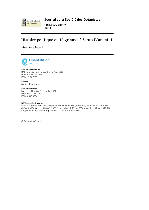 (PDF) Histoire politique du Nagriamel à Santo (Vanuatu)