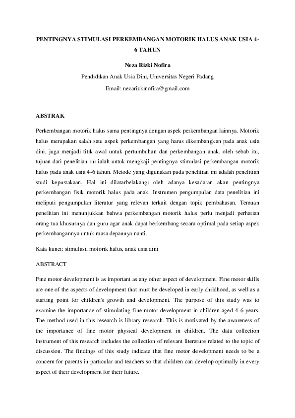 (PDF) PENTINGNYA STIMULASI PERKEMBANGAN MOTORIK HALUS ANAK USIA 4-6 TAHUN