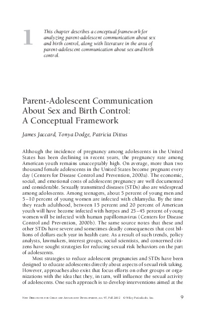 (PDF) Parent-adolescent communication about sex and birth control: A conceptual framework