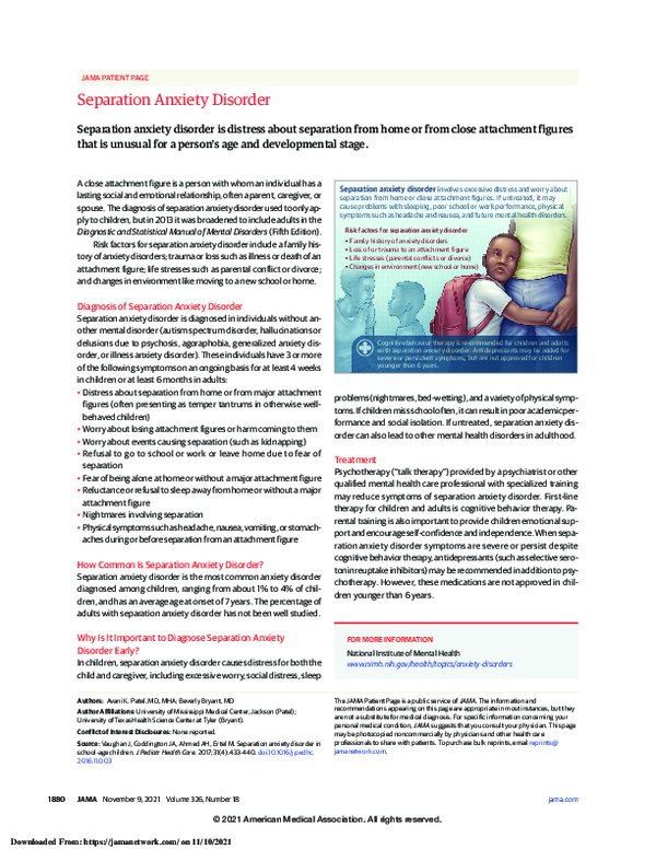 (PDF) Separation Anxiety Disorder