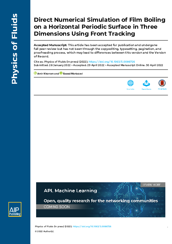(PDF) Direct numerical simulation of film boiling on a horizontal periodic surface in three ...