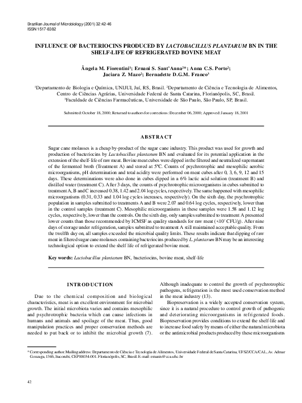 (PDF) Influence of bacteriocins produced by Lactobacillus plantarum BN in the shelf-life of ...