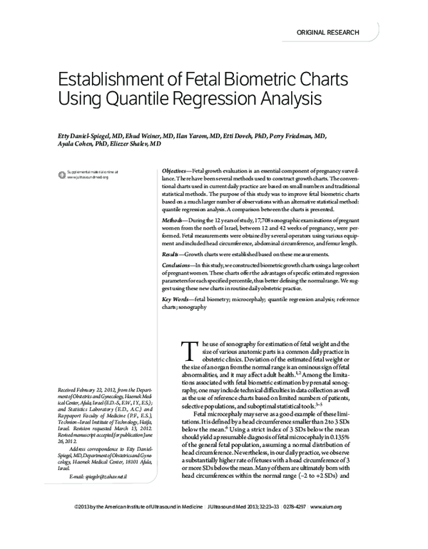 (PDF) Establishment of Fetal Biometric Charts Using Quantile Regression ...