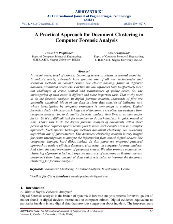 (PDF) A Practical Approach for A Practical Approach for Document Clustering in Computer Forensic ...