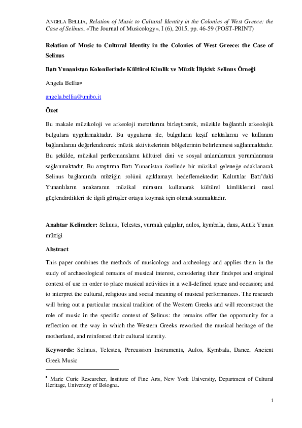 (PDF) ANGELA BELLIA, Relation of Music to Cultural Identity in the ...