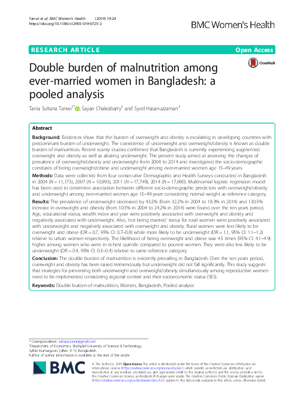 (PDF) Double burden of malnutrition among ever-married women in ...