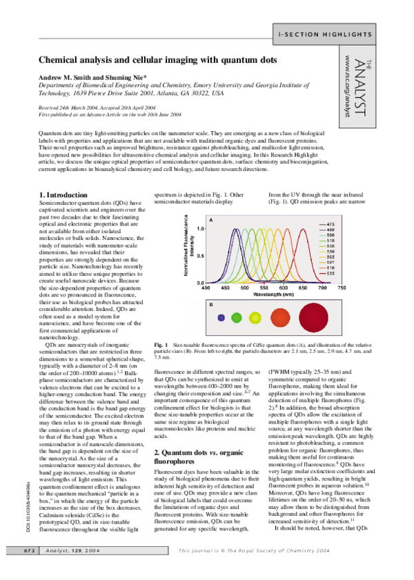 (PDF) Chemical analysis and cellular imaging with quantum dots