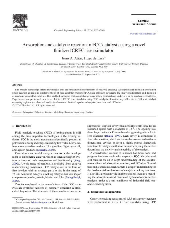 (PDF) Adsorption and catalytic reaction in FCC catalysts using a novel ...