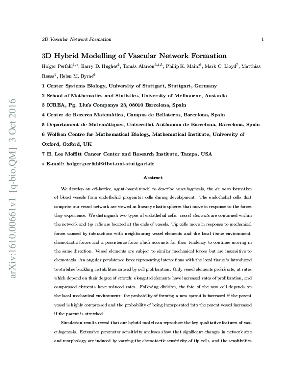 (PDF) 3D hybrid modelling of vascular network formation | Philip K ...