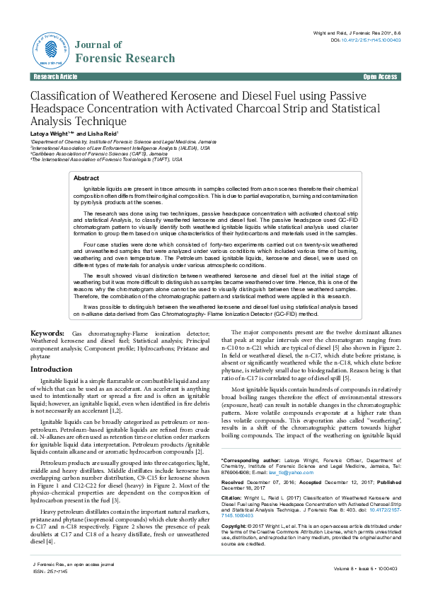 (PDF) Classification of Weathered Kerosene and Diesel Fuel using ...