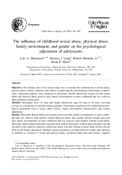 (PDF) The influence of childhood sexual abuse, physical abuse, family ...