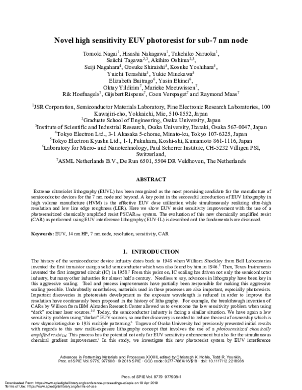 (PDF) Novel high-sensitivity EUV photoresist for sub-7nm node