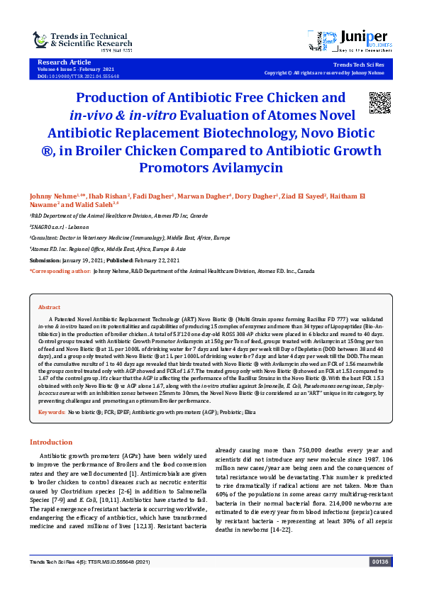(PDF) Production of Antibiotic Free Chicken and in-vivo In-Vitro ...
