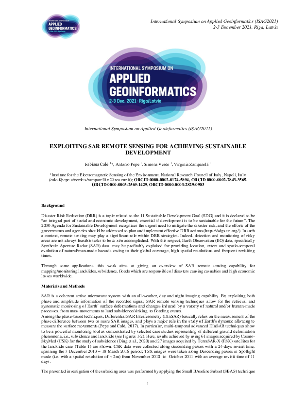 (PDF) Exploiting Sar Remote Sensing for Achieving Sustainable Development