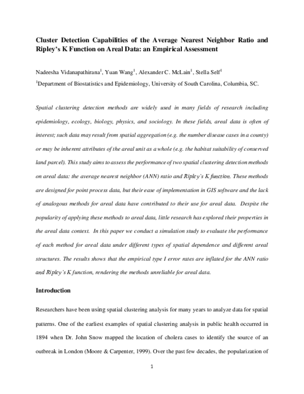 Pdf Cluster Detection Capabilities Of The Average Nearest Neighbor Ratio And Ripleys K