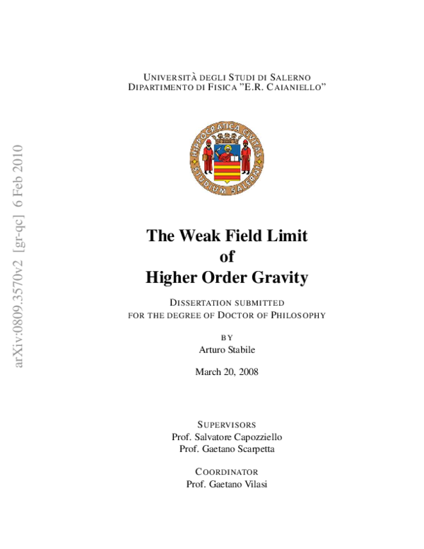 Pdf The Weak Field Limit Of Higher Order Gravity