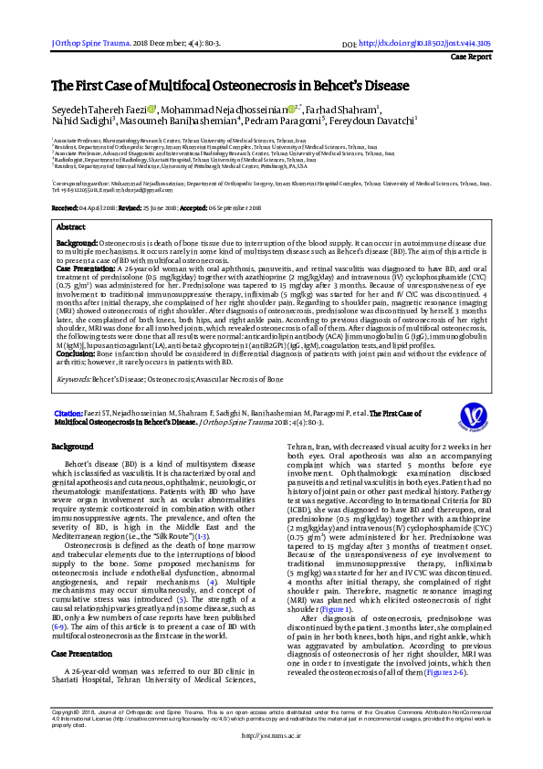 (PDF) The First Case of Multifocal Osteonecrosis in Behcet’s Disease