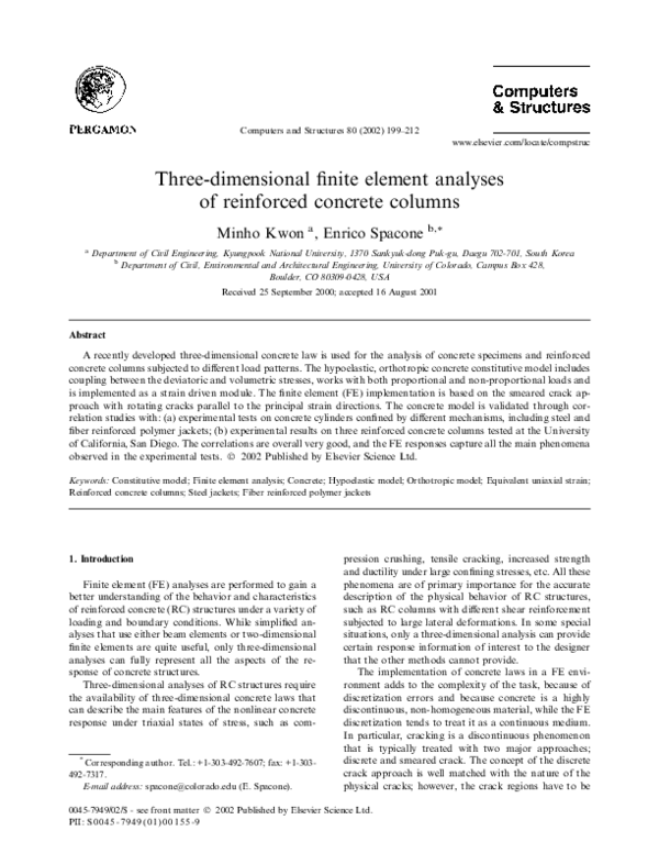 Pdf Three Dimensional Finite Element Analyses Of Reinforced Concrete Columns
