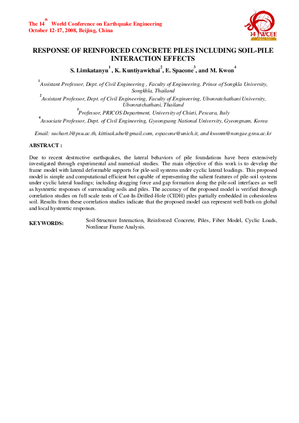 (PDF) Response of reinforced concrete piles including soil–pile interaction effects