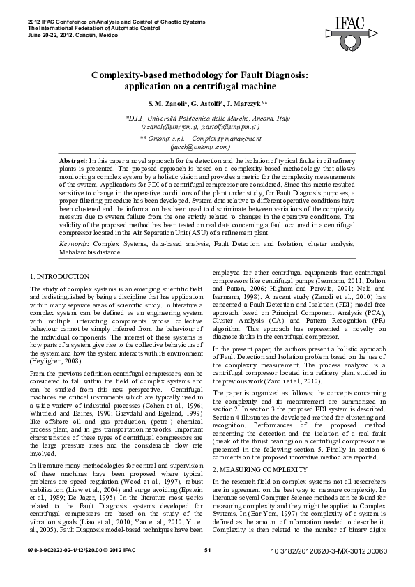 (PDF) Complexity-Based Methodology for Fault Diagnosis: Application on a Centrifugal Machine ...