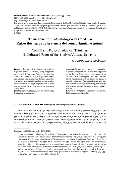 (PDF) El pensamiento proto-etológico de Condillac. Raíces ilustradas de ...